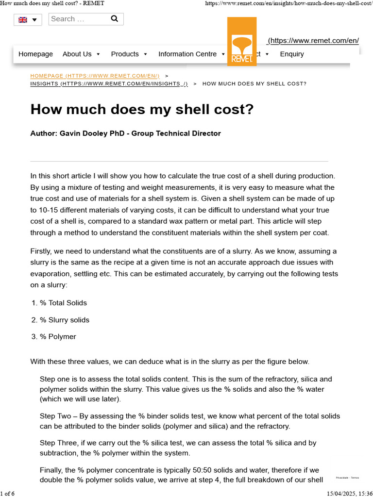 Calculate Shell Production Costs | PDF | Solid | Materials