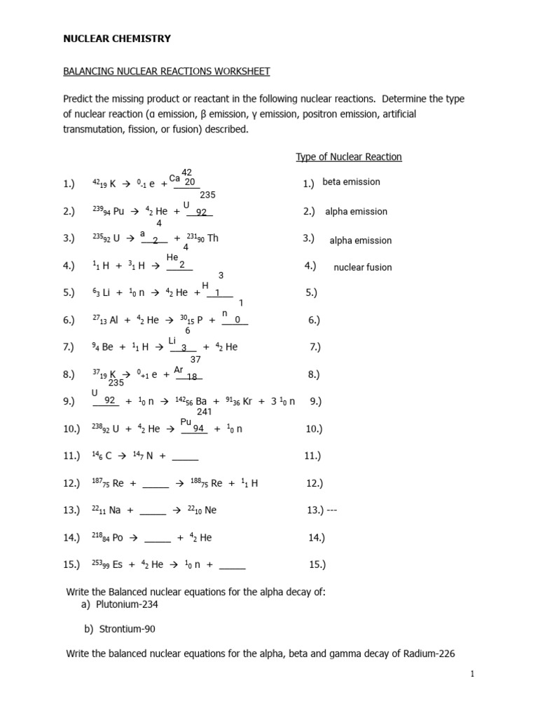 Balancing Nuclear Reactions | PDF | Radioactive Decay | Nuclear Reaction