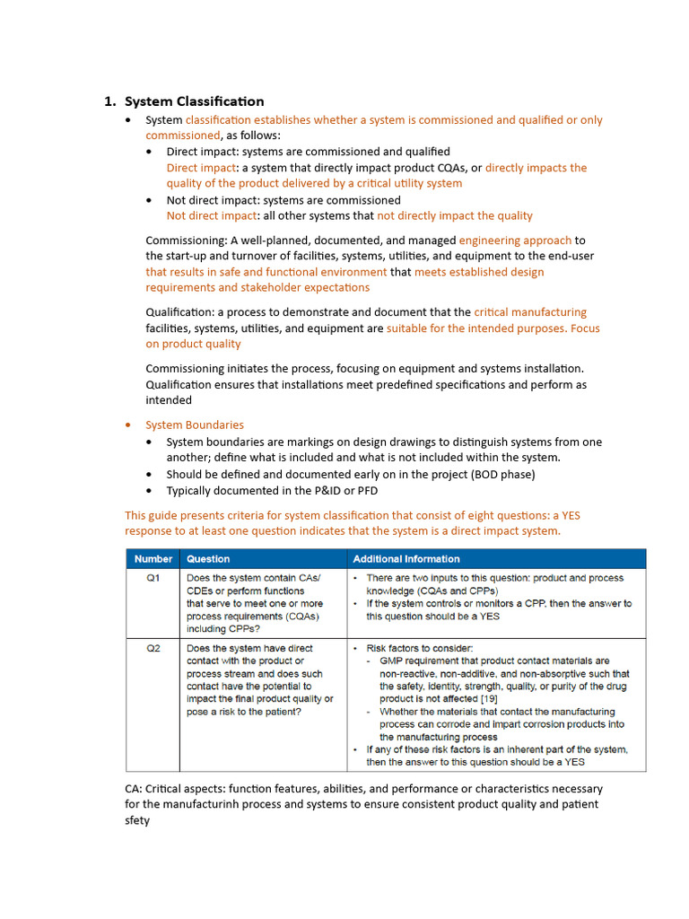 Commissioning and Qualification - System Classification | PDF