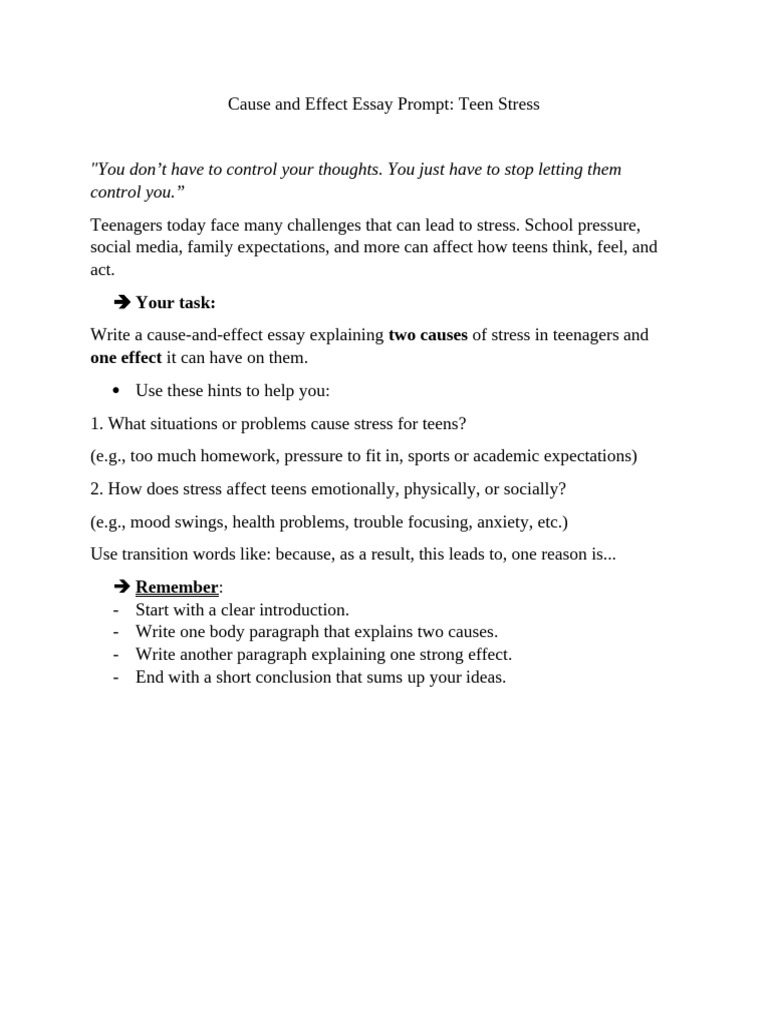 Cause and Effect Essay Prompt | PDF