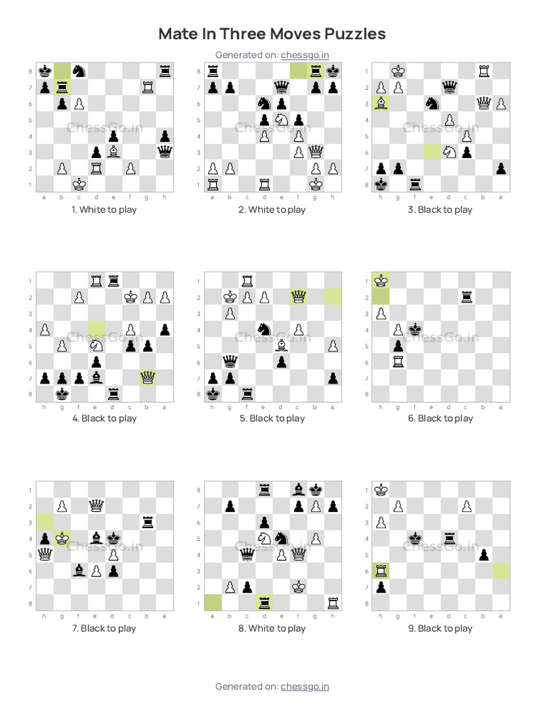 Chess Mate in Three Moves Puzzles | PDF | Chess | Abstract Strategy Games