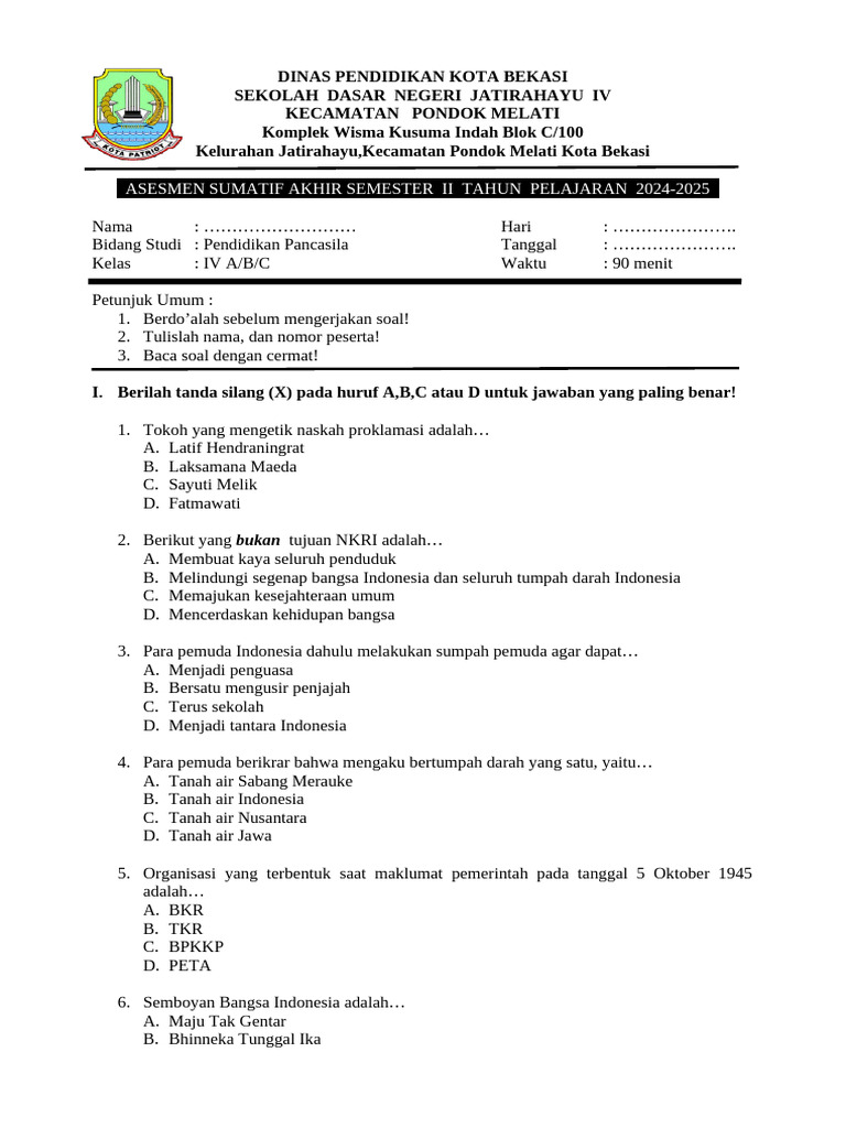 Asas Kelas 4 (Genap) 2024-2025 | PDF