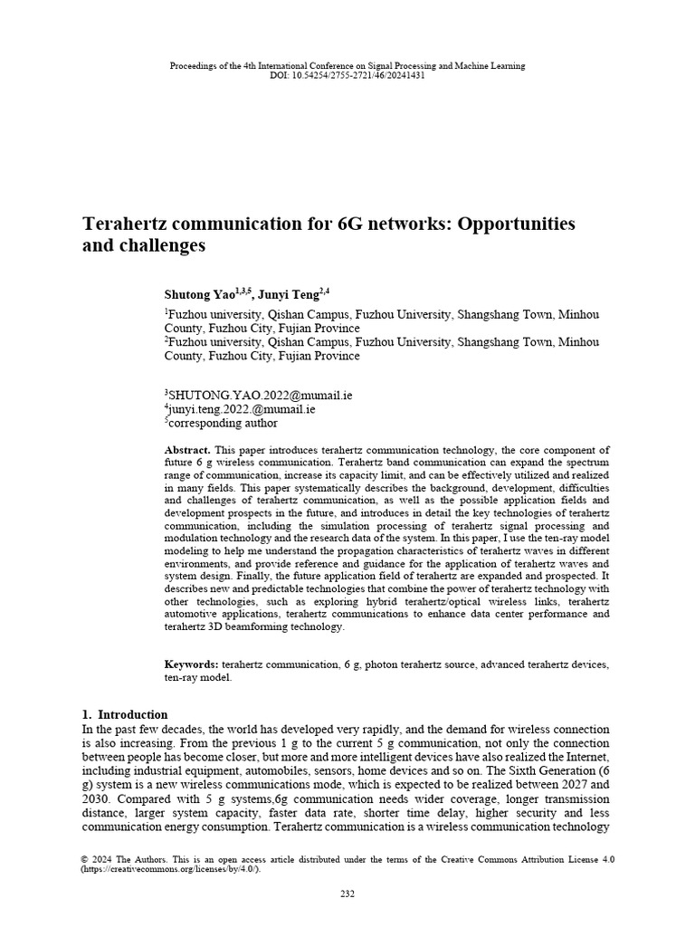Terahertz Communication For 6G Networks Opportunit | PDF | Terahertz Radiation | Radio Spectrum