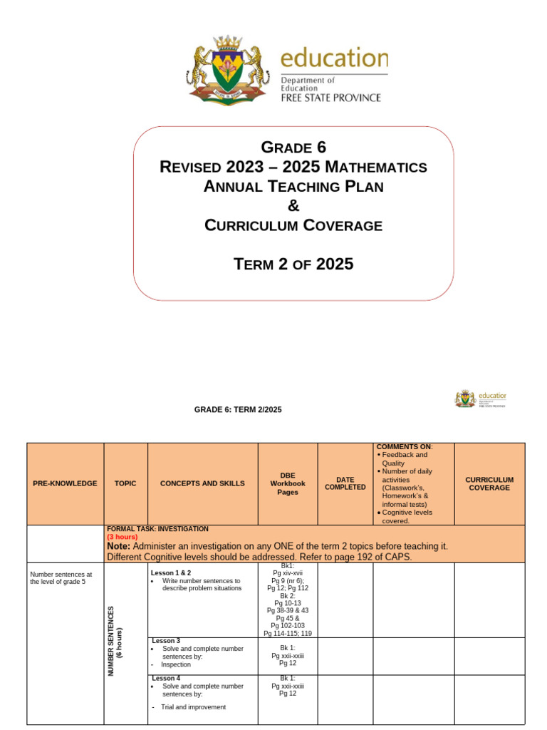 2025 FS Grade 6 Term 2 Atp & Curriculum Coverage | PDF | Mathematics ...