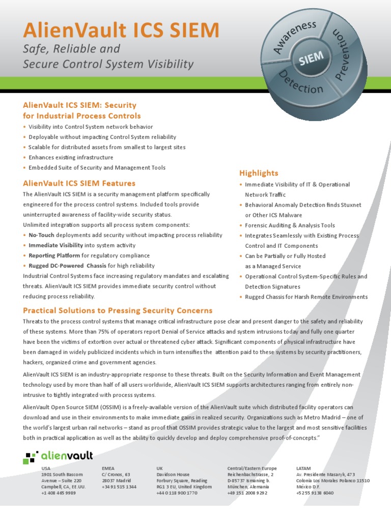 Alien Vault Datasheet ICS SIEM | PDF | Computer Security | Security
