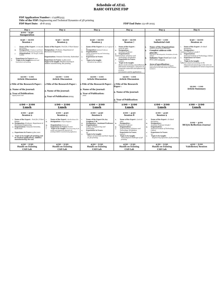 basic_fdp_schedule (3)-compressed (1) | PDF | 3 D Printing