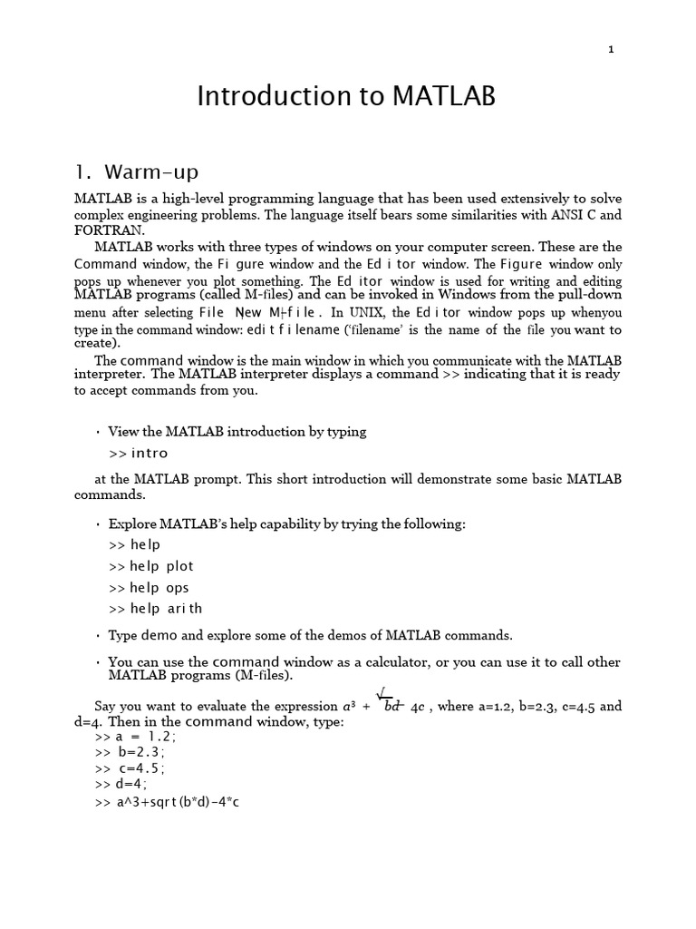 Introduction to MATLAB Basics | PDF | Matrix (Mathematics) | Vector Space