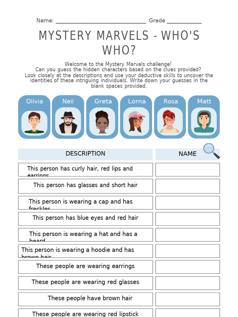 Describing People Challenge Worksheet in White Blue Illustrative Style ...