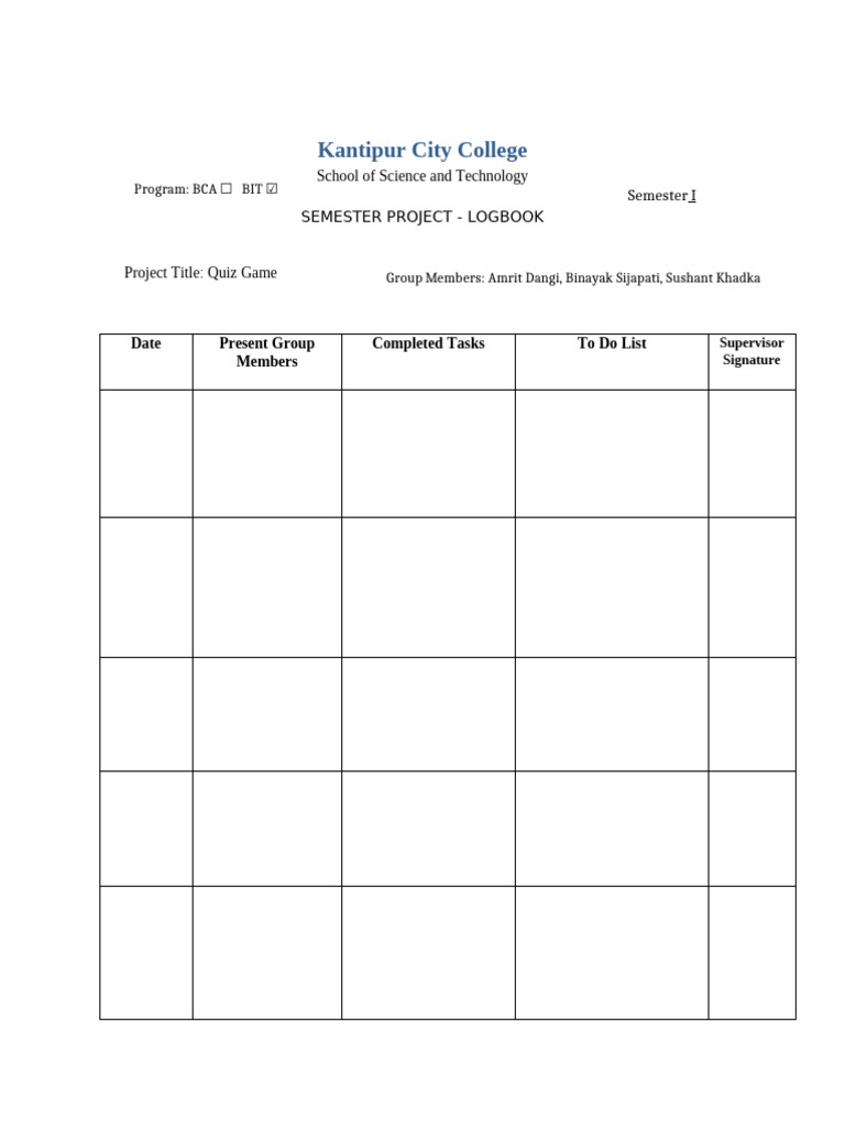 Quiz Game Project Logbook | PDF