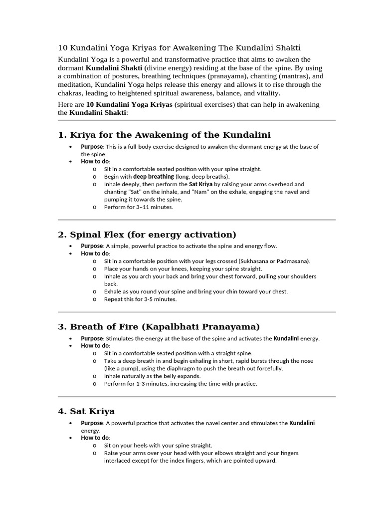 10 Kriyas for Kundalini Awakening | PDF | Kundalini | Kundalini Yoga