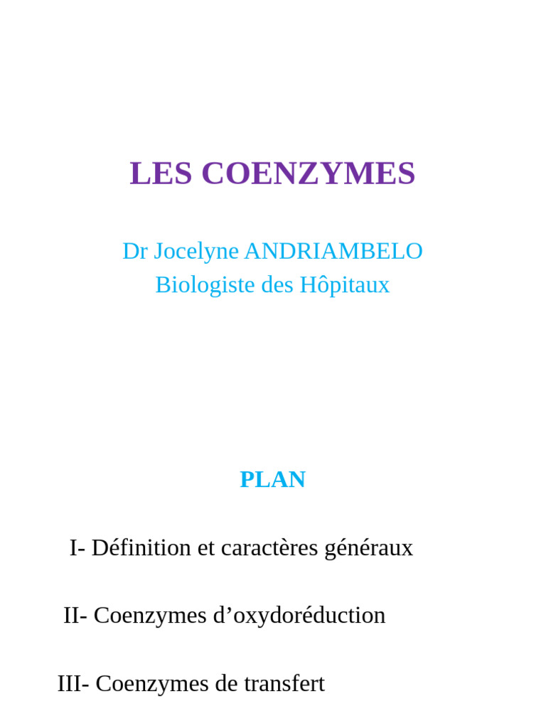 6 Les Coenzymes 1 | PDF | Nicotinamide adénine dinucléotide | Nicotinamide adénine dinucléotide