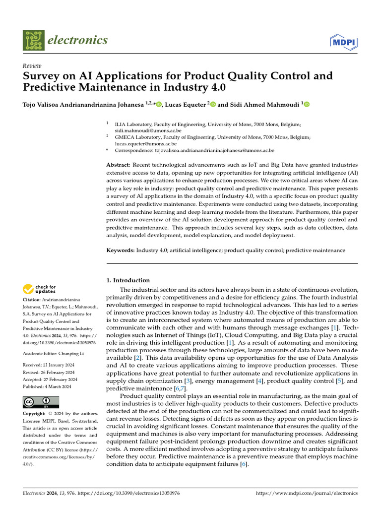 Survey On AI Applications For Product Quality Control and Predictive Maintenance in Industry 4.0 ...