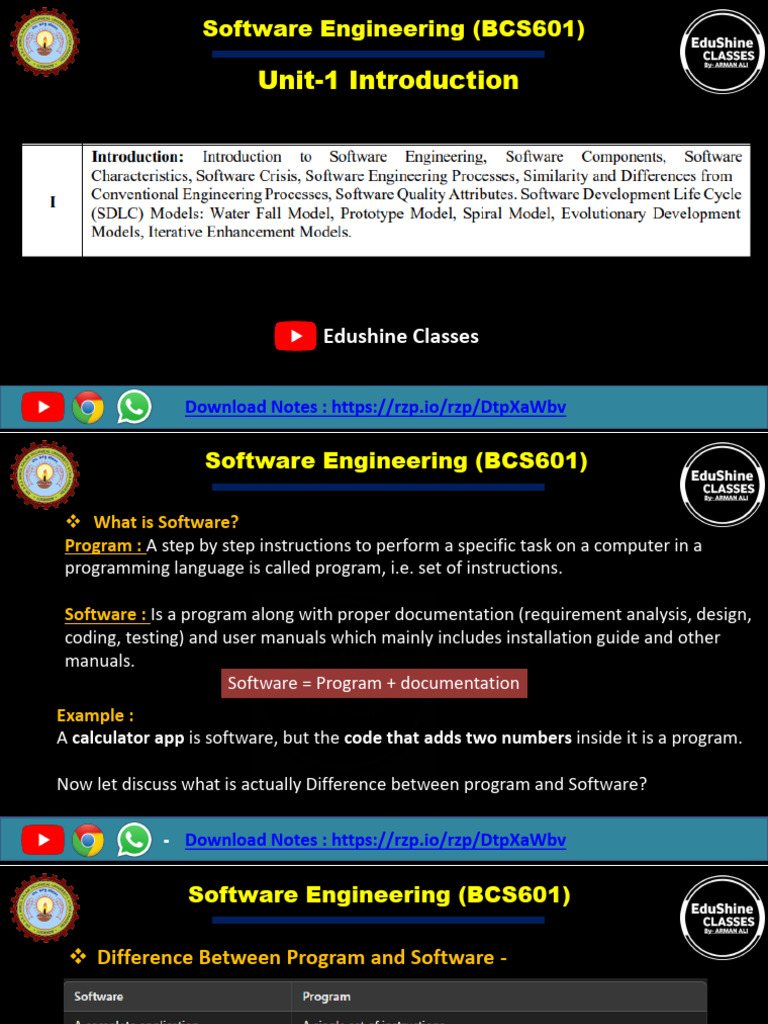 Software Engineering Unit 1 Easy Notes (Edushine Classes) | PDF ...