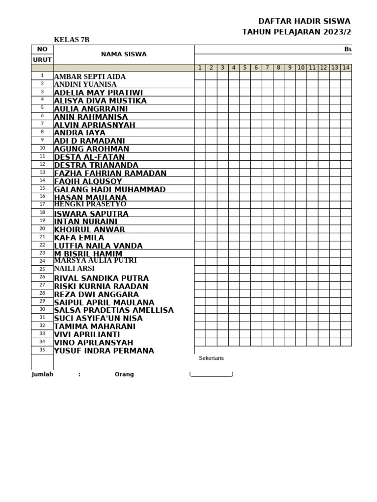 Absensi Siswa 7B | PDF
