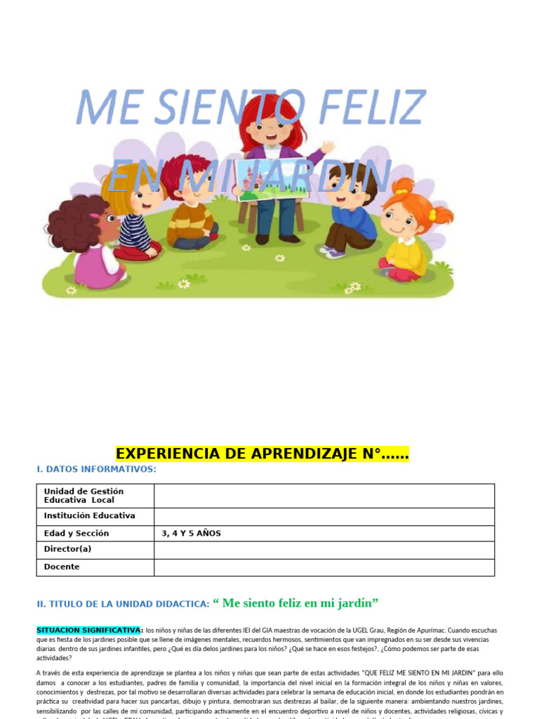 Me Siento Feliz en Mi Jardin | PDF | Las emociones | Educación de la ...
