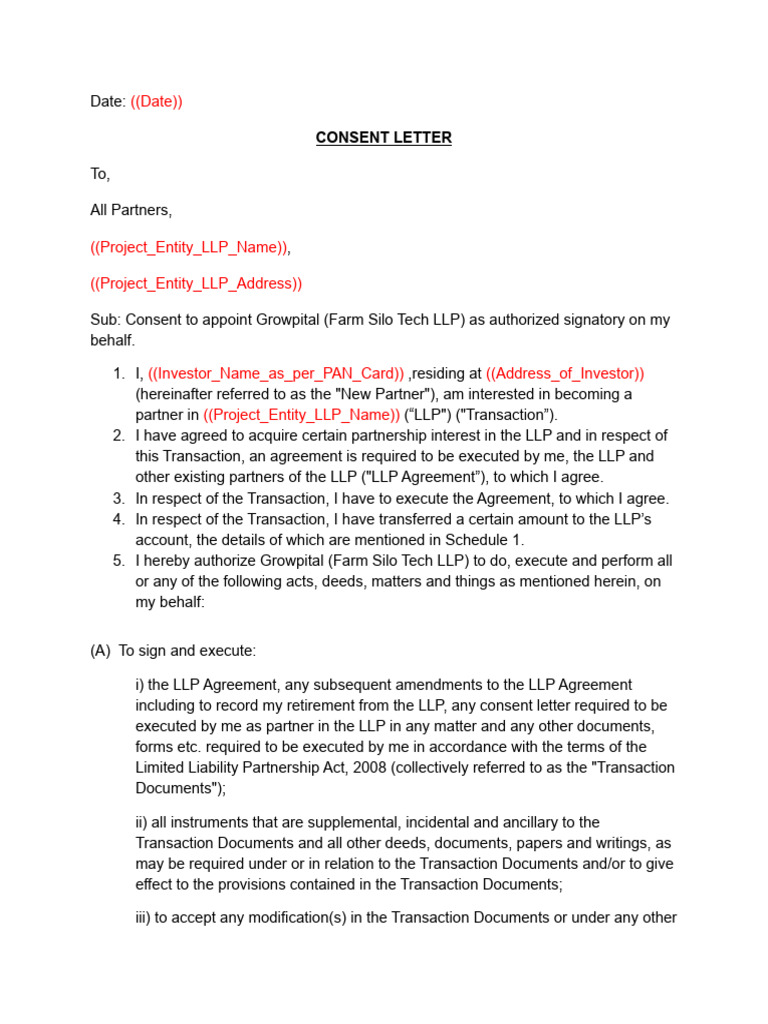 Growpital Authorization Consent Letter | PDF | Limited Liability ...