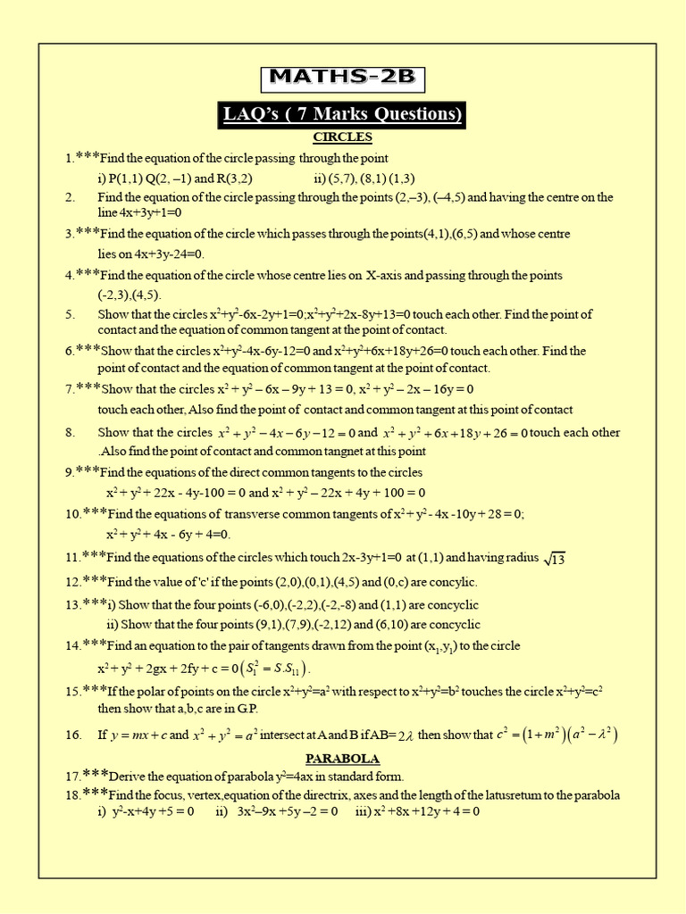 Maths Iib Bie Important Questions | PDF | Ellipse | Circle