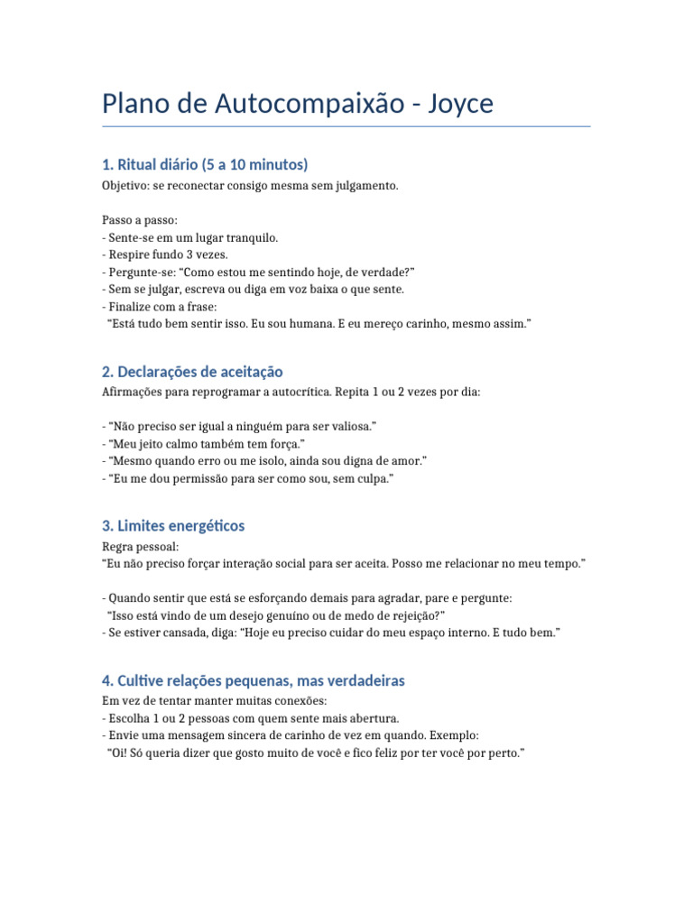 Plano de Autocompaixao Joyce | PDF