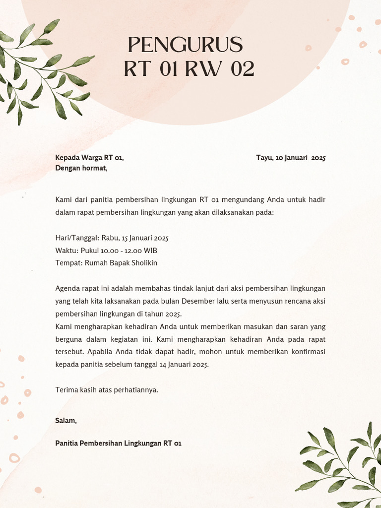 Pastel Cat Air Undangan Rapat RT Kop Surat | PDF