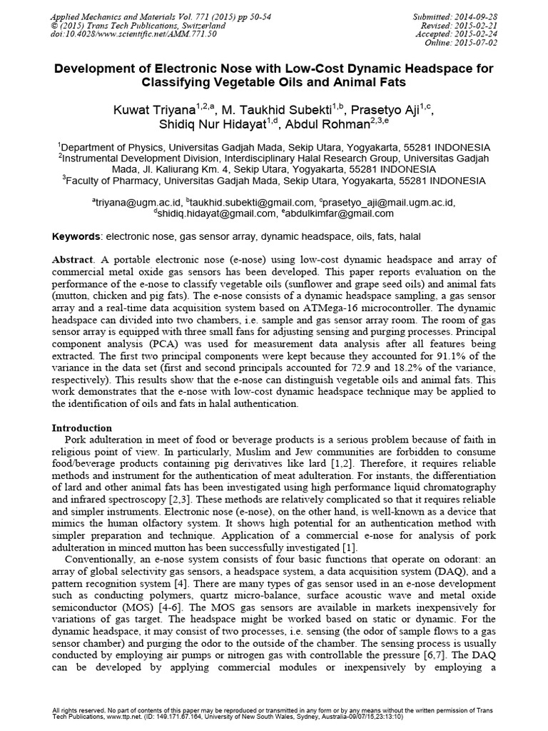 2015, triyana-Development of Electronic Nose with Low-Cost Dynamic Headspace | PDF | Principal ...