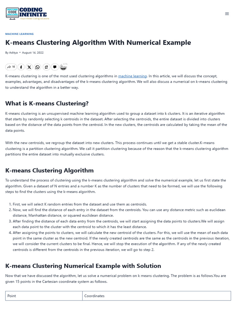 K-means Clustering Numerical Example | PDF | Cluster Analysis ...