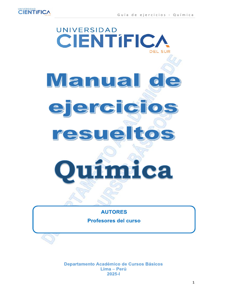 Manual de Ejercicios Resueltos - Química 2025-1 - 8480579 | PDF | Redox | Enlace covalente