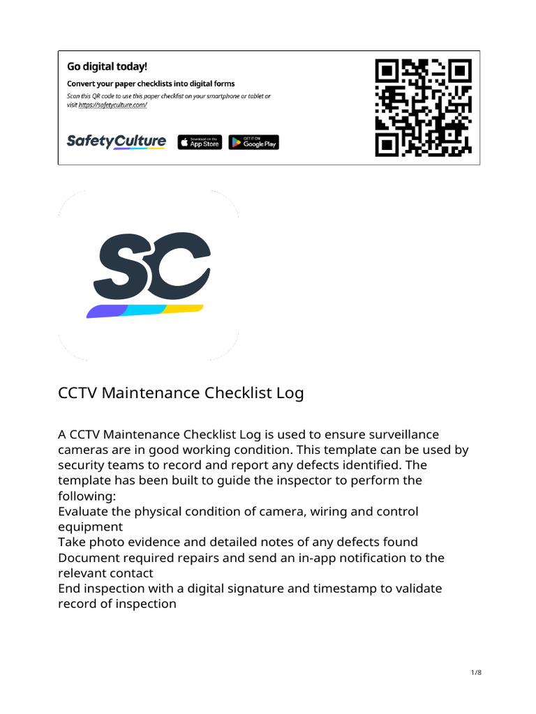 CCTV Maintenance Checklist Log | PDF | Camera | Closed Circuit Television