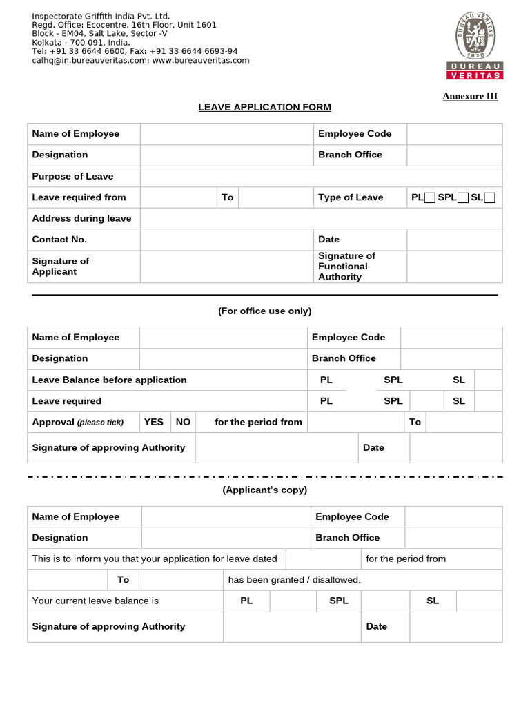 Annexure III (Application For Leave) May 2019 | PDF