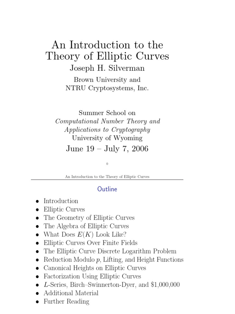 Introduction to Elliptic Curves Theory | PDF | Group (Mathematics ...