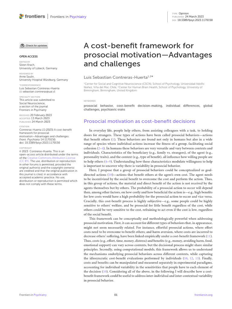 A Cost-Benefit Framework For Prosocial Motivation | PDF | Cost–Benefit ...