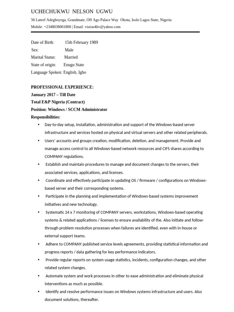 Uchechukwu Nelson Ugwu's Professional Profile | PDF | Microsoft Sql ...