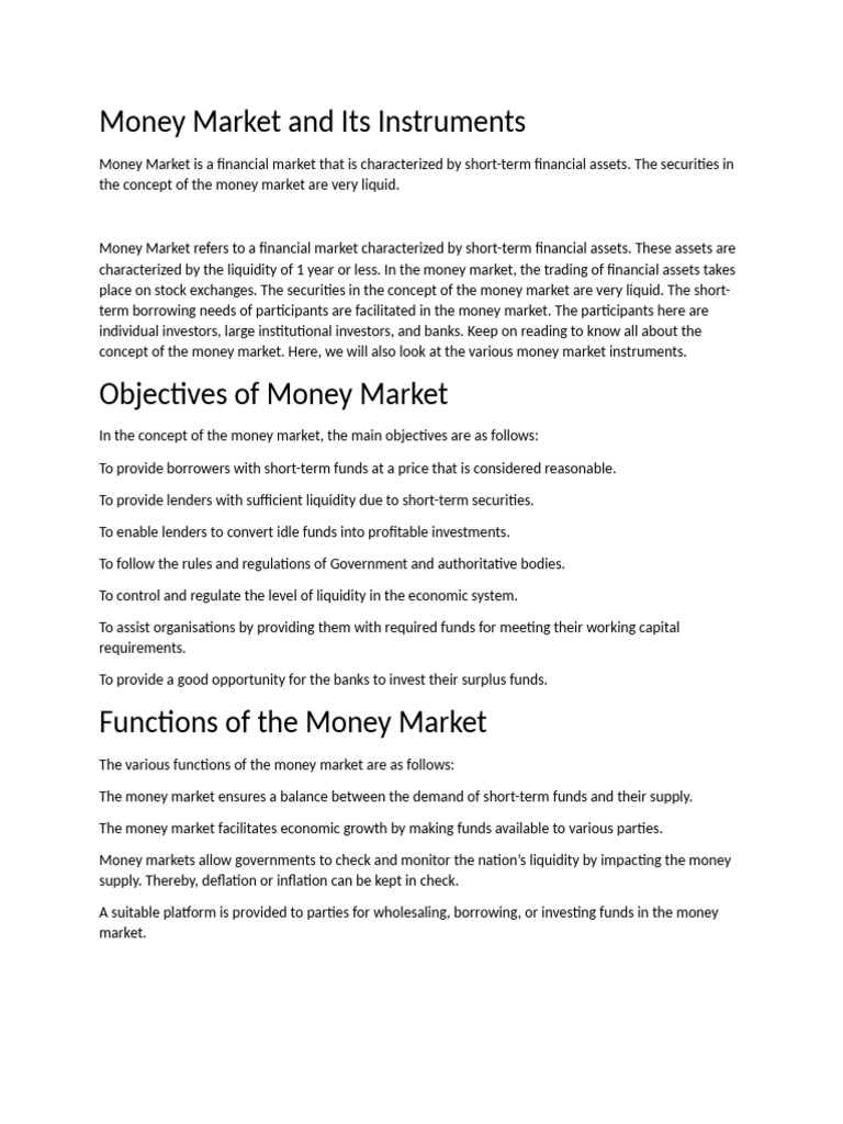 Money Market and Its Instruments | PDF | Bonds (Finance) | Money Market