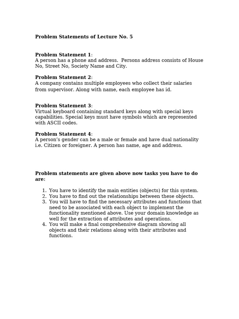 Problem Statements for System Design Analysis | PDF