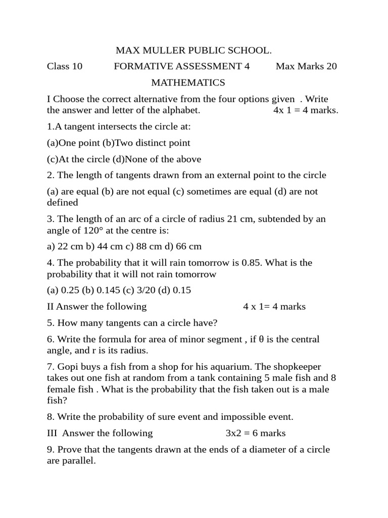 Class 10 FA4 Mathematics | PDF