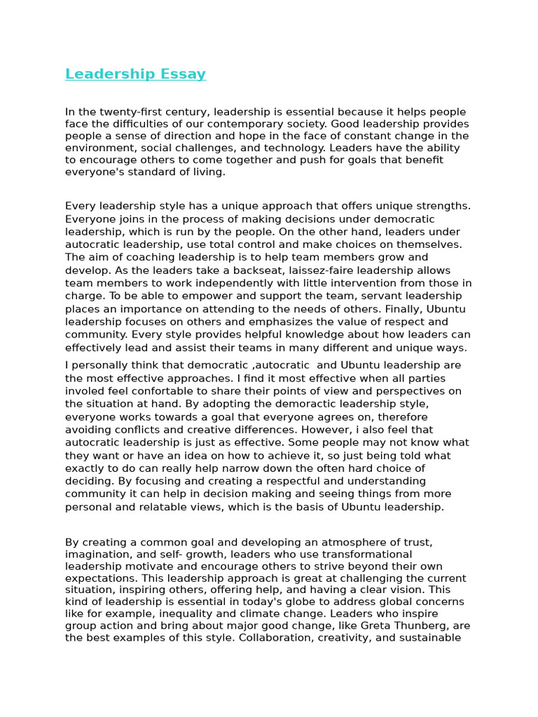 Leadership Essay - Docx - 20250310 - 122950 - 0000 | PDF | Leadership ...