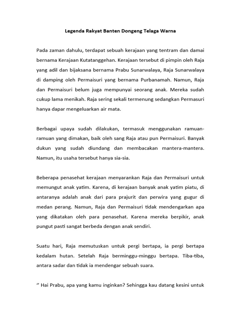 Cerita - Rakyat - Legenda Rakyat Banten Dongeng Telaga Warna | PDF