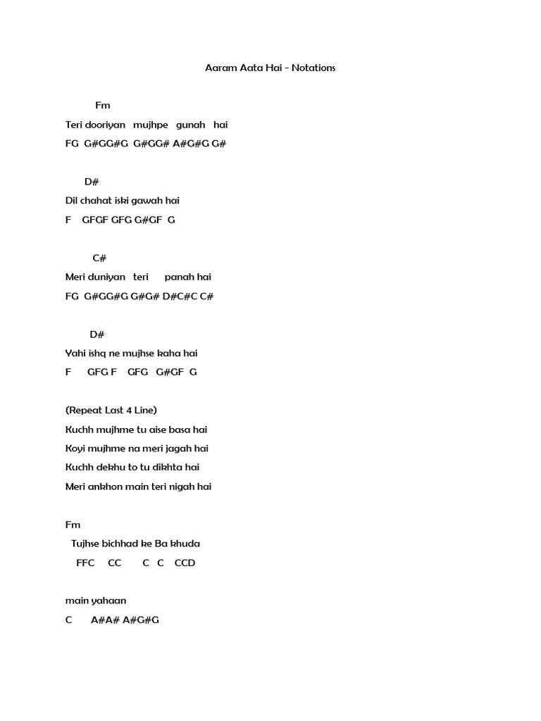Aaram Aata Hai - Song Notations | PDF