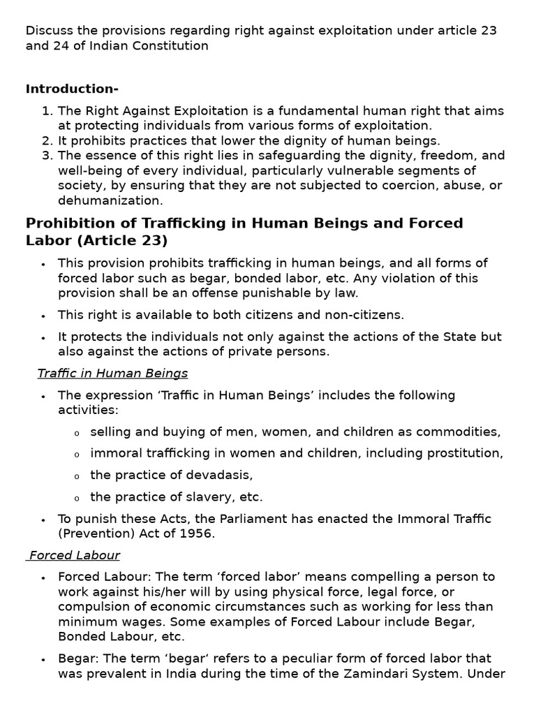 Article 23 -24 Right Against Exploitation | PDF | Human Trafficking ...
