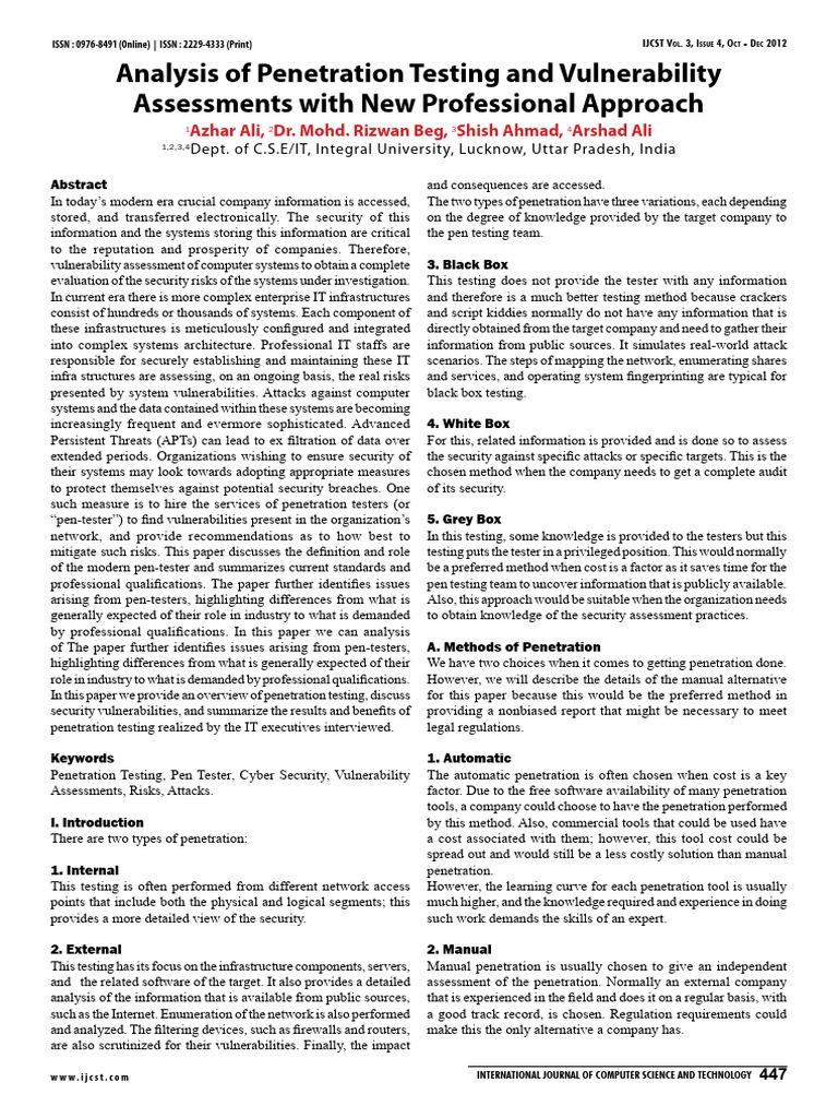 Penetration Testing & Vulnerability Analysis | PDF | Penetration Test ...
