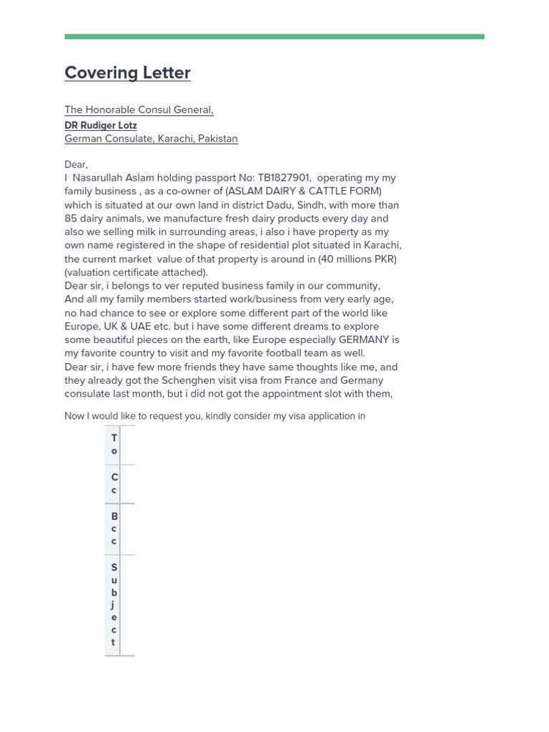 Visa Application Cover Letter for Germany | PDF