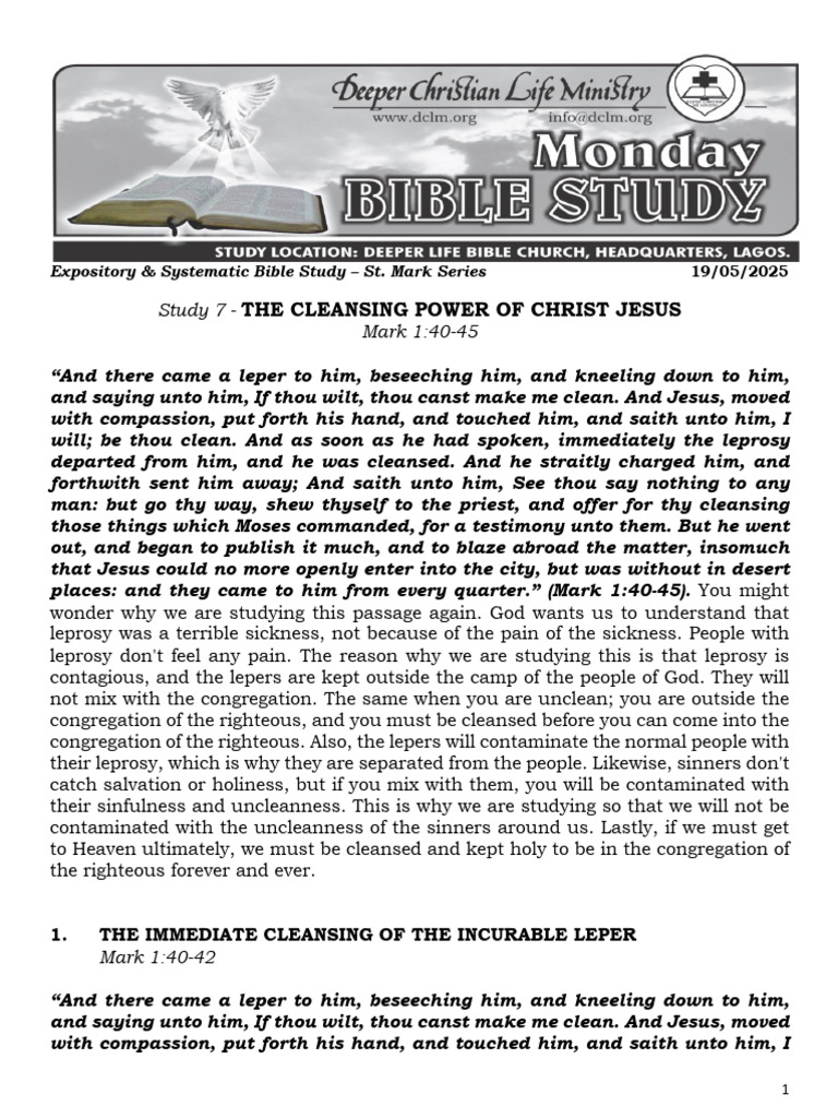 Study 7-THE CLEANSING POWER OF CHRIST JESUS-MBS20250519 | PDF | Jesus ...