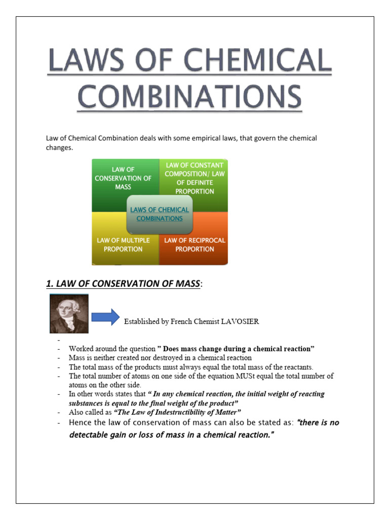 Law of Chemical Combination Deals With Some Empirical Laws | PDF ...