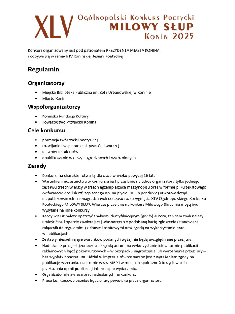 Regulamin Milowy Slup 2025 | PDF