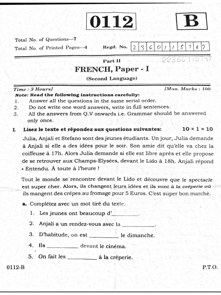 JR - Inter French June 2023 Q.P | PDF