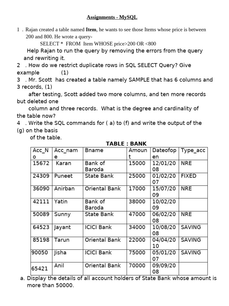 CSK W Mysql - Assignments | PDF | Relational Database | Table (Database)