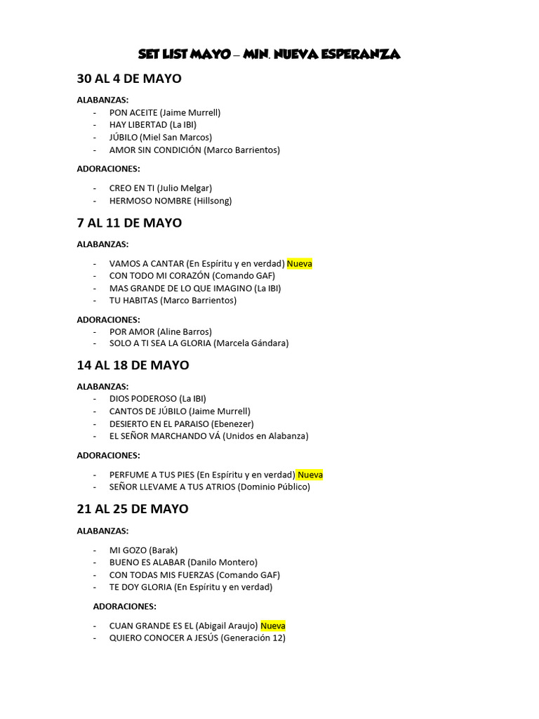 Set List Junio | PDF