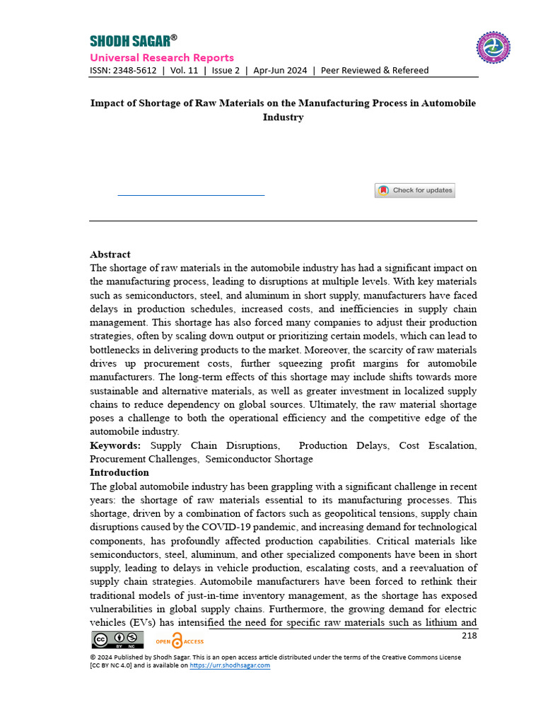 Impact of Shortage of Raw Materials On The Manufac | PDF | Supply Chain ...