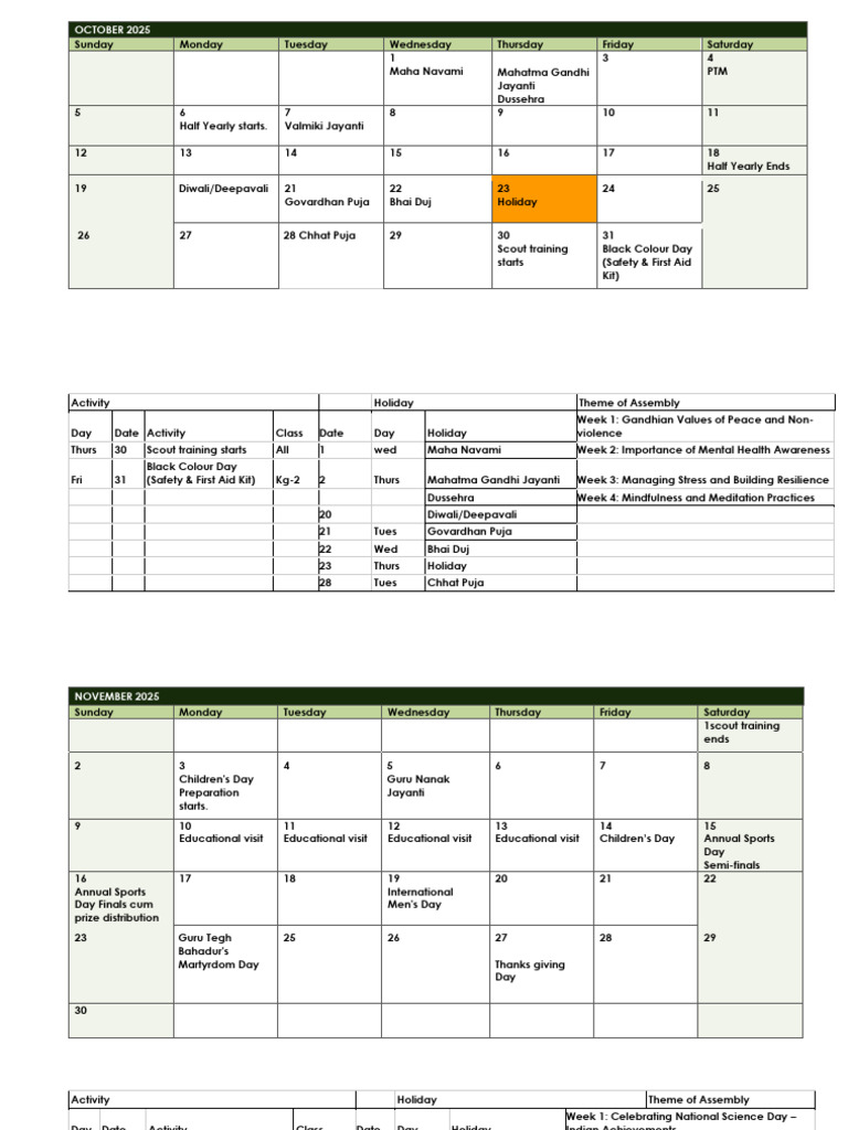 October 2025 School Calendar | PDF | Religious Holidays | Hindu Worship