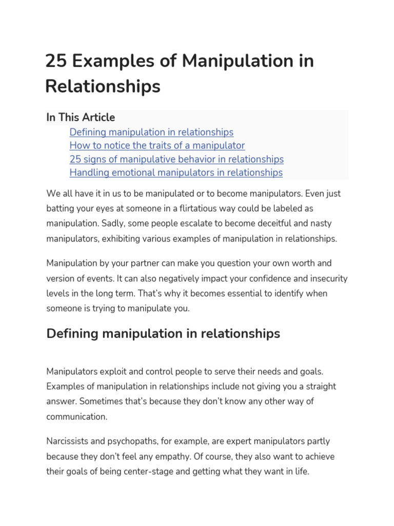 25 Examples of Manipulation in Relationships | PDF | Psychological ...