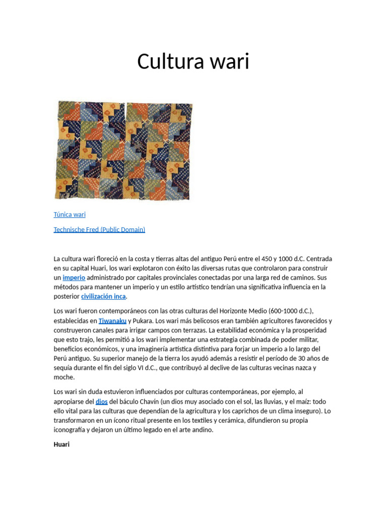 Cultura Wari: Imperio y Arte Andino | PDF